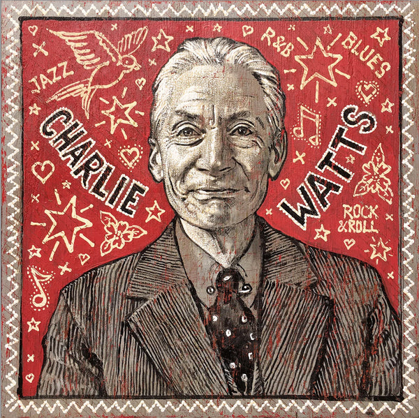 Charlie Watts, art by Jon Langford at yarddog.com - Yard Dog Gallery